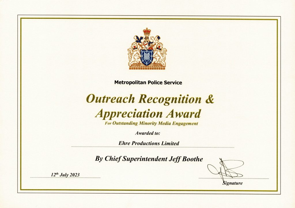 Outreach Recognition & Appreciation Award Ceremony - Ehre Productions